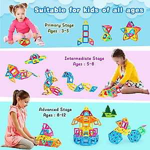 idoot Kids Magnetic Tiles for Toddlers,STEM Toys for 3-5 Year Old Boys & Girls,Magnet Blocks Kids Educational Toys Birthday Gift Starter Set with Storage Bag