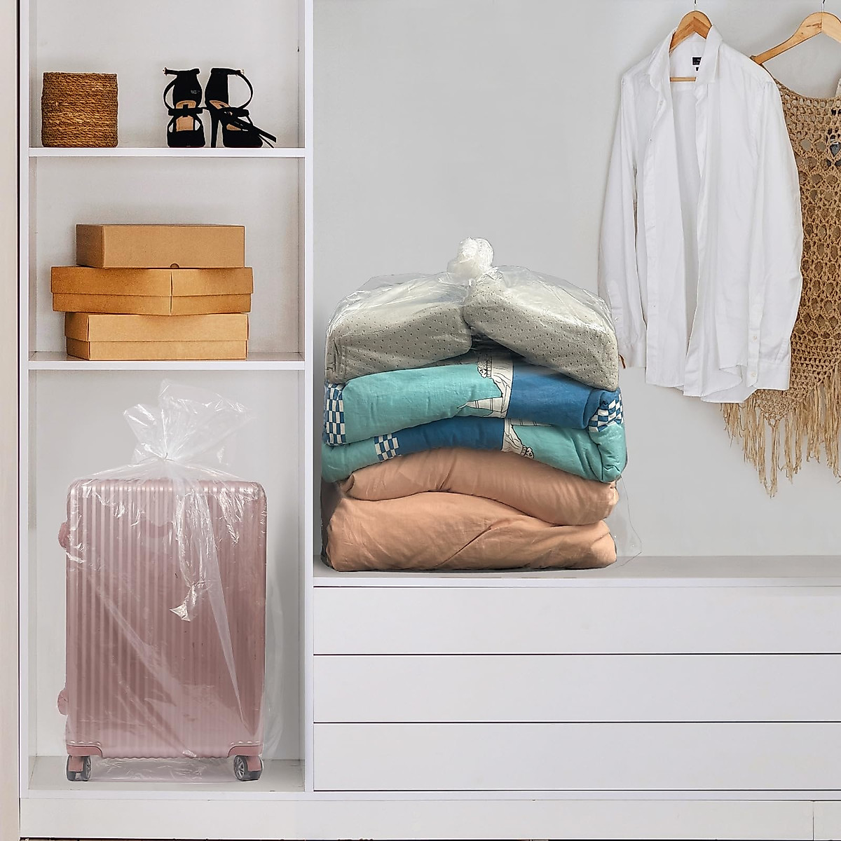 8 Pack Extra Large Clear Plastic Bags, 2 Sizes Large Big Jumbo Giant Storage Bags 40x60 Inches and 32x47 Inches, Heavy Duty Plastic Bags for Luggage, Suitcase, Furniture and Kids Bike