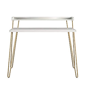 Ameriwood Home Haven Retro Riser, Desk, White with Gold Legs