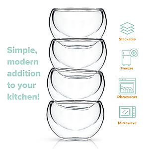 Kitchables Glass Tea Cups, Durable Insulated Cups for Hot Tea, Borosilicate Glass Mug, Fancy Tea Cups (2.5oz, Set of 4)