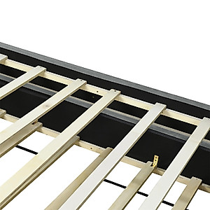 Linique Queen Size Upholstered Platform Bed with Headboard, Trundle and 2 Storage Drawers, Wooden Bed Frame, Grey