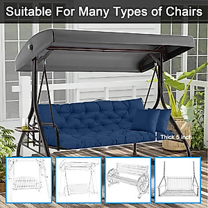 DSFGFRR Porch Swing Cushion, Outdoor Swing Cushions, Outdoor Swing Cushions 3 Seater, Patio Swing Cushion, Waterproof, with Ties, for Garden Patio Furniture (NavyBlue,60x40x5 in)