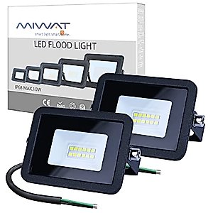 MIHEAL 110V 2Pack 10W LED Flood Light,Cool White, IP68 Waterproof Super Bright Security Lights, Outdoor Floodlight for Yard, Garden, Playground, Basketball Court [Energy Class A++]