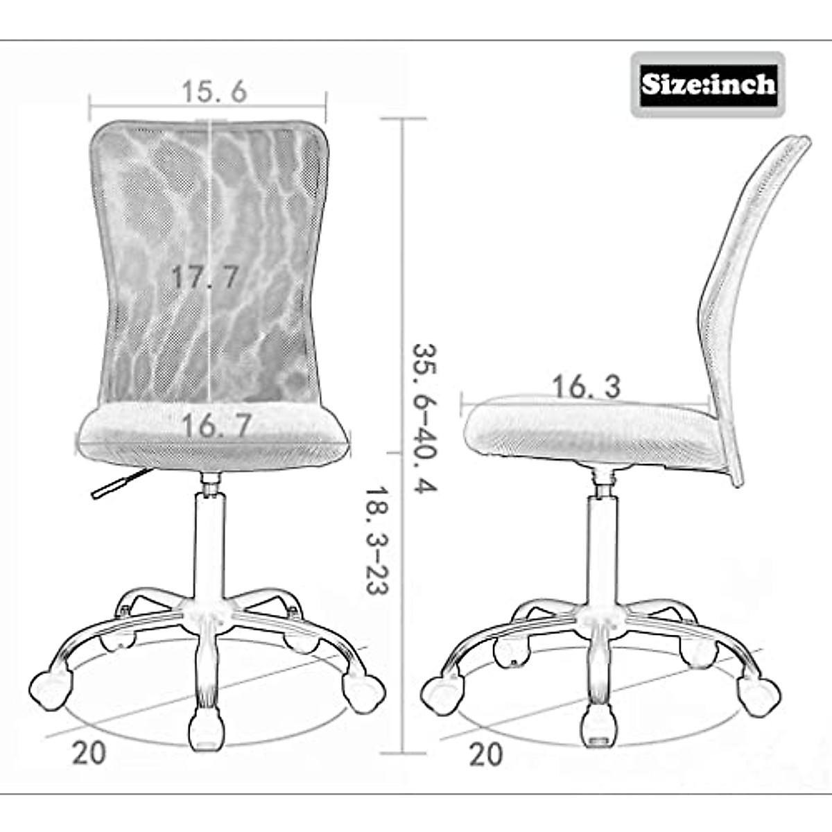 Office Chair Ergonomic Desk Chair Modern Computer Task Chair No Armrest Adjustable Rolling Swivel Back Support Executive Mesh Chair Mid Back Rolling Swivel Chair，in Black