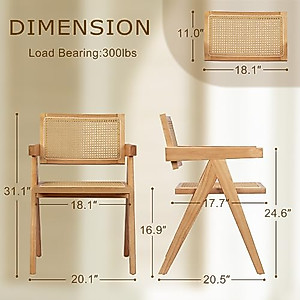 comfy to go Rattan Dining Chairs Set of 6, Wooden Armchair Cane Kitchen Chairs with Arms, Light Walnut Color