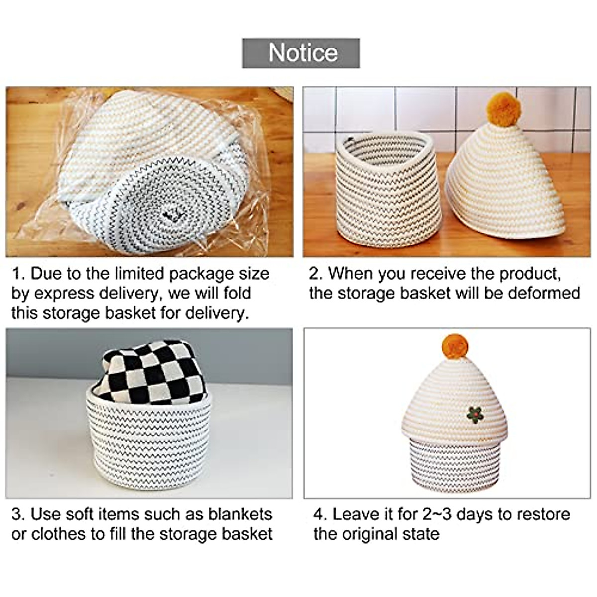 RNCOZE Small House Shaped Storage Basket, Handmade Cotton Rope Organizer Basket with Lid, Creative Snack Container Decorative Storage Bin for Living Room Bedroom Home Storage(Yellow)