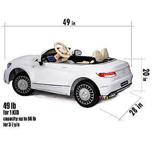 Americas Toys Car for Kids to Drive with Leather Seat, Mp4 Player, Bluetooth, Remote Control – Ride in Vehicle One Seater with Open Doors, 5 Point Safety Belt, Compatible with Mercedes Maybach White