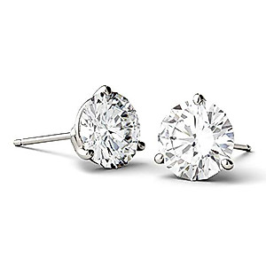 Charles & Colvard Created Moissanite 7.5mm Round Cut Stud Earrings for Women | 3 cttw DEW | Lab Grown | Solid 14K White Gold with Rhodium
