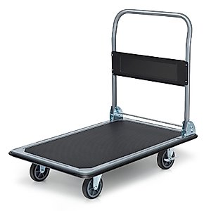 Magshion Platform Hand Truck Cart, High Carbon Steel Folding & Rolling Flatbed Cart with 4 Heavy-Duty Casters Load Capacity 661LBS for Home, Office Loading (Black)