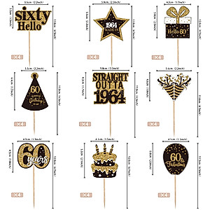 36PCS Happy 60th Birthday Cupcake Toppers Double Sided Black Gold Sixty Hello 60 Straight Outta 1964 Cupcake Picks 60 Fabulous Cheers to 60 Years Cake Decorations for 60th Birthday Party Supplies