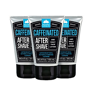 Pacific Shaving Company Caffeinated Aftershave, Men's Grooming Product - Antioxidant Daily Face Lotion + After Shave - Soothing Aloe & Spearmint Post Shave Balm for Sensitive Skin (3.4 Fl Oz, 3 Pack)