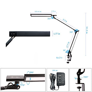Tedgor LED Desk Lamp, Architect Task Lamp, 12W Eye-Caring Metal Swing Arm Dimmable Drafting Table Lamp with Clamp,Touch Control Desk Lamp, Study Reading Work Office Workbench