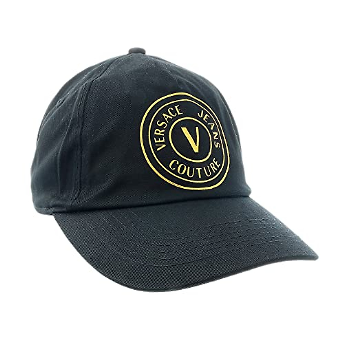 Versace Jeans Couture V Logo Signature Pure Cotton Baseball Cap Adjustable-One Size for Mens Black/Gold