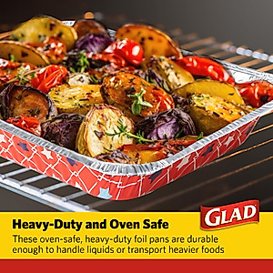 Glad Disposable Aluminum All Purpose Pans in Red, White & Blue Stars, 3ct with Lids - Printed Colorful Foil Steam Pans - 12.5” x 10.2” x 2.16” Aluminum Pan - Disposable Steamware