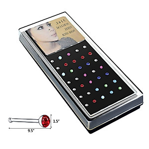 cnomg 2 Sets 120 pcs Stainless Steel Nose Ring Body Piercing Jewelry Nose Bone Stud Nose Hoop Crystal Hypoallergenic White+Multicolor