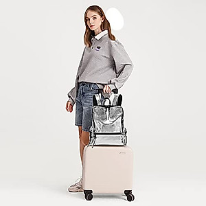 Downupdown Stylish Backpacks for Women Shiny Soft Leather Backpack with Top Handle Zipper Purse Shoulder Bags Travel Daypack Casual Waterproof Travel Bags-Sliver