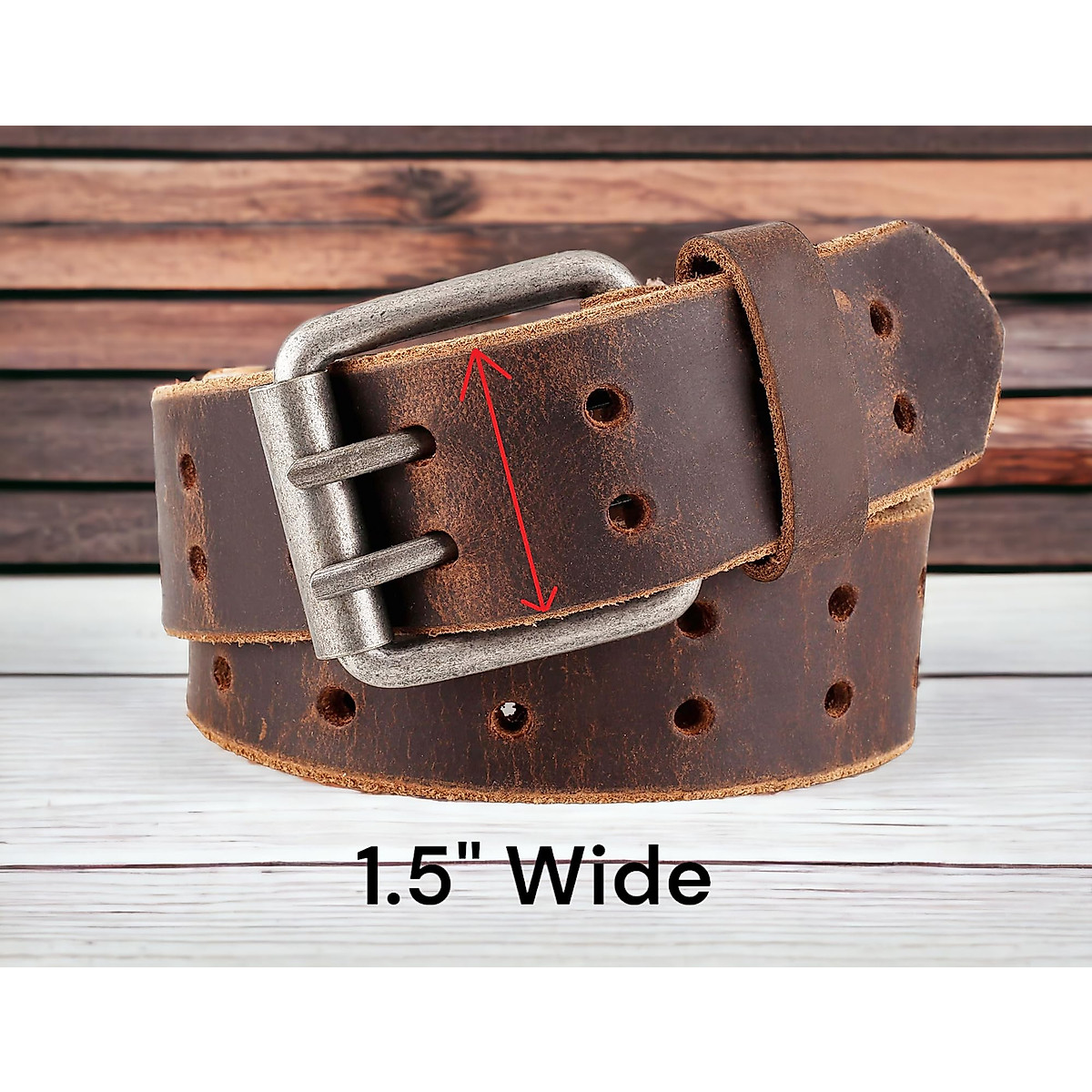 F&L CLASSIC Leather Work Belt, Heavy Duty Double Prong Genuine full grain Leather Belts for Men 1 1/2", Mens Casual Belts for Jeans,3190,size 36,tan