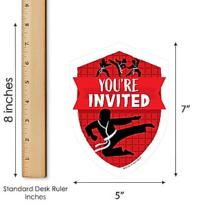 Big Dot of Happiness Karate Master - Shaped Fill-In Invitations - Martial Arts Birthday Party Invitation Cards with Envelopes - Set of 12