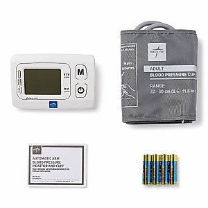 Medline Elite Small and Compact Automatic Digital Blood Pressure Monitor with Adult Upper Arm Cuff (fits arms 22-30 cm), Batteries Included, MDS1001