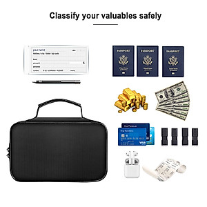 ENGPOW Small Fireproof Storage Organizer Case with Lock(9.4”x 5.9”x 3.2”), 3-Layer Money Safe Coin Organizer Wallet Bag for Cash,Card,Passport,Check,Bill,Travel Home Organizer Carrying Case,Black