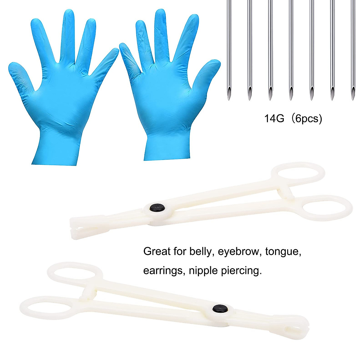 JIESIBAO 16PCS Belly Button Piercing Kit,14G Body Piercing Needles and Disposable Piercing Clamps Set for 316L Surgical Stainless Steel Silver Belly Button Ring Navel Piercing