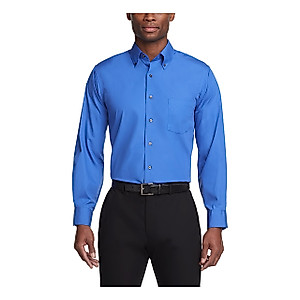 Van Heusen Men's Dress Shirts Regular Fit Silky Poplin Solid, Royal Blue, 16.5"-17" Neck 34"-35" Sleeve