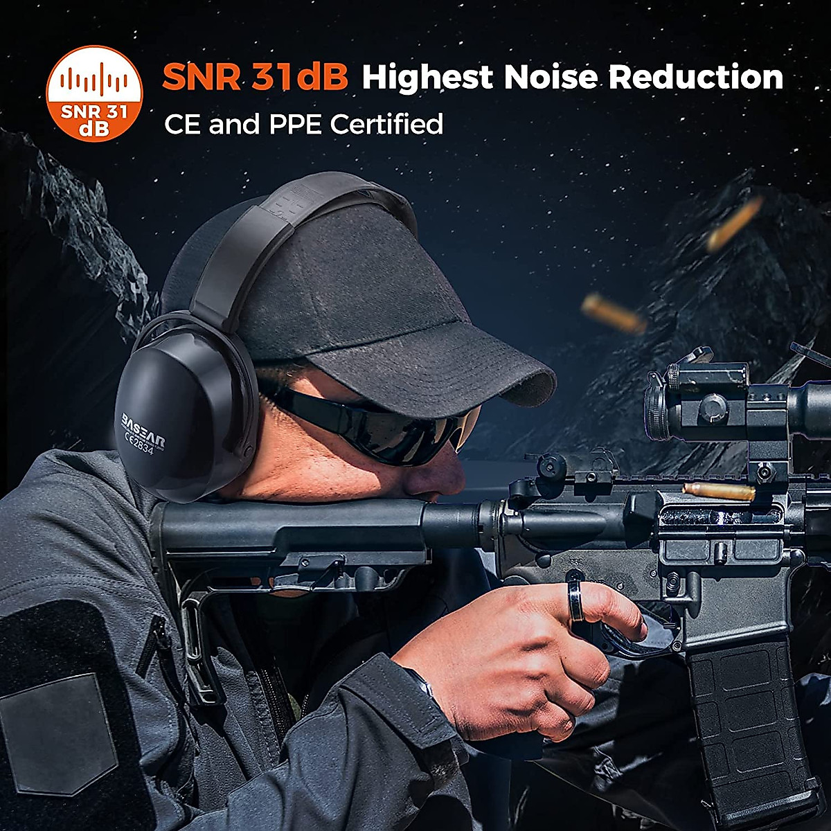 SNR 31dB Noise Blocking Earmuffs, Noise Cancelling Headphones for Autism, Foldable Ear Hearing Protection Ear Muffs with Flexible Headband, Safety Earmuffs for Shooting/Mowing, with Carrying Bag