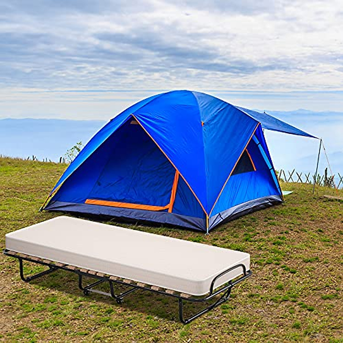 BestComfort Rollaway Bed with Mattress for Adults, Folding Guest Bed with Memory Foam Mattress, Portable Bed Rolling Cot Steel Frame Fold up Bed with Casters for Home Office, Made in Italy