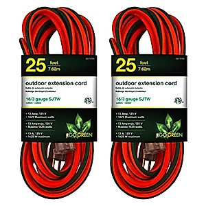 GoGreen Power GG-13725 16/3 25’ SJTW Outdoor Extension Cord, Lighted End, 25 Ft (2 Pack)