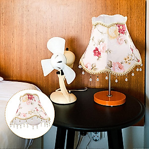 Yardwe Vintage European Lampshade with Flower Pattern Vintage Cloth Art Fringe Bead Lampshade with Tassel Fabric Dome Lamp Shade for Living Room Bedroom E27