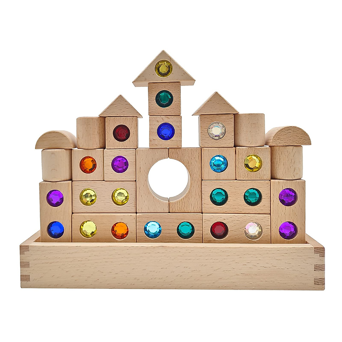 Wooden Building Blocks with 50 Pcs Rainbow Stacker Sensory Blocks Stacking Game Construction Building Toys Set Preschool Construction Color Block Learning Educational Toys for 3-5 Toddlers Boys Girls