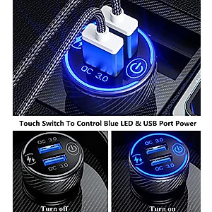 Car Charger, BRCOVAN Dual QC3.0 Port USB Car Charger Adapter, 36W 3A Fast Charge Car Phone Charger with Touch Switch & Blue LED