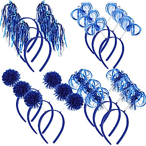 Censen 12 Pcs Pom Pom Headbands Party Headbands Tinsel Wrapped Ponytails Headbopper Headwear for Halloween Birthday Festival(Blue)