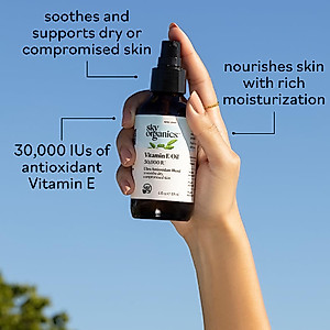 Sky Organics Vitamin E Oil Blend for Face, Organic Antioxidant Facial Oil, 30,000 IUs to Deliver Reparative Moisture and Soothe Dry, Damaged Skin, 100% Pure & Cold-Pressed, 3.97 fl oz, 117 ml