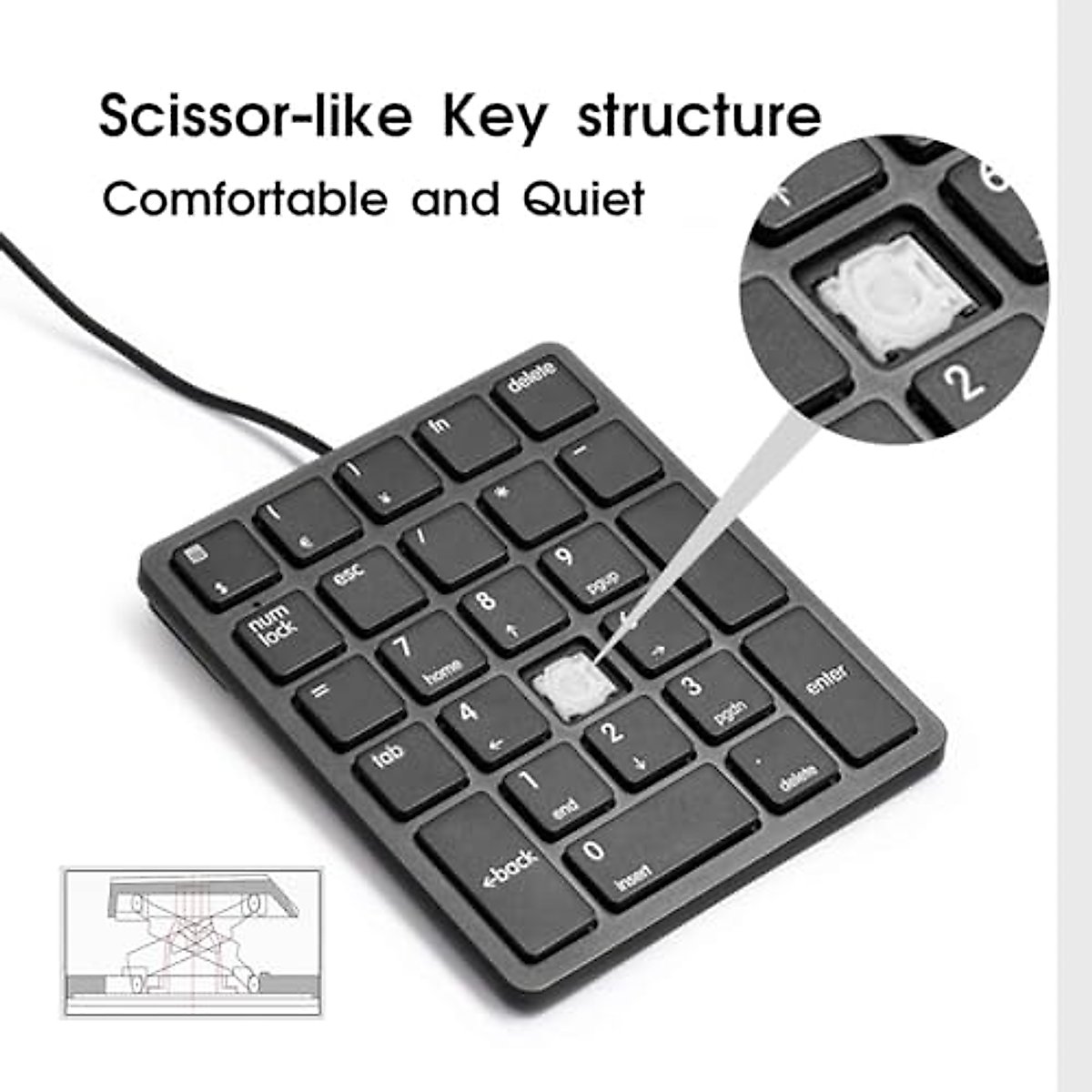 Levieny Wired Numeric Keypad for Laptop - 26 Keys USB Number Pad, Mini Slim External Magicforce Accounting Keypad for Desktop Computer PC, Surface Pro Notebook