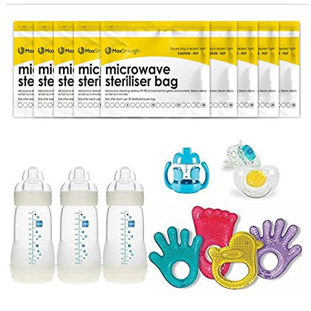 Premium Microwave Sterilizer Bags (20pcs) by Max Strength, Large & Durable Steam Bags for Baby Bottles, Soothers, Teethers & Training Cups, 20 Uses Per Bag & Marking System