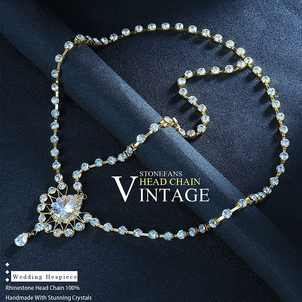 StoneFans Forehead Rhinestone Head Chain Headpiece for Women Boho Crystal Wedding Drop Hair Chain Jewelry Bride