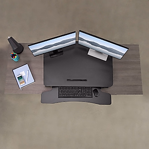 VIVO Black Deluxe Height Adjustable 36 inch Standing Desk Converter, Sit Stand Tabletop Dual Monitor and Laptop Riser Workstation, DESK-V000DB