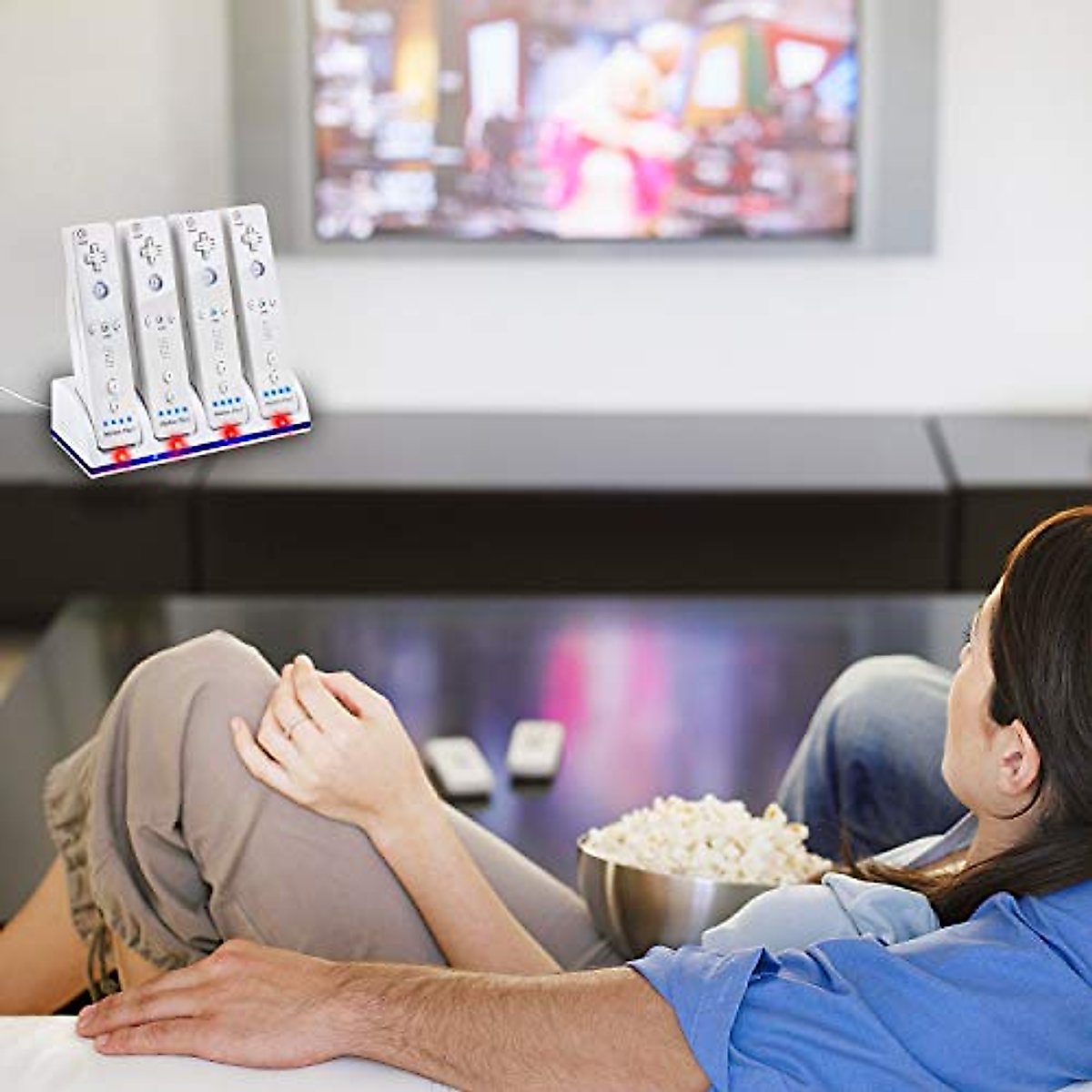 TechKen Charging Station for Wii Controller with 4 Rechargeable Battery Pack, 4 Ports Charger Dock for Wii Controller (Wii Remotes not Included) LED indicats