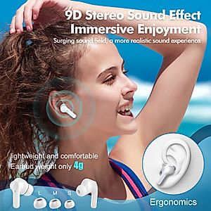 Bcaikair Wireless Earbuds, Bluetooth Headphones 5.3 HiFi Stereo, Wireless Earphones with ENC Noise Cancelling Mic, LED Digital Display in Ear Buds White