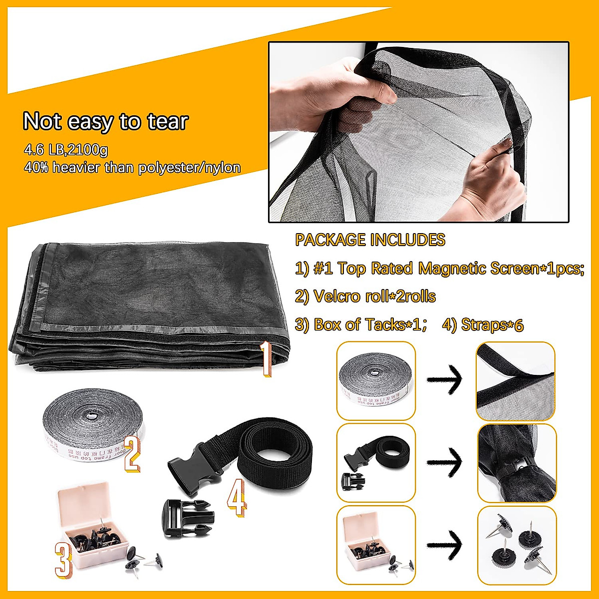 Fiberglass Magnetic Garage Screen Door - Double 16x7ft (2 car) Hands Free Mesh Screen Door，DIY Retractable Garage Door Screen with 6 Roll Up Starps (Fit 16 Ft W * 7 Ft H-A)