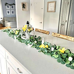 CQURE 12 Pack 84Ft Eucalyptus Garland,Artificial Eucalyptus Leaves Table Greenery Garland Wreath Vines for Wedding Party Table Fireplace Bedroom Wall Room Decor