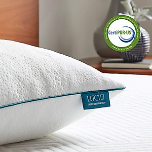 LUCID Premium Shredded Memory Foam Pillow-Hypoallergenic-Moldable Loft, King, King (Pack of 2),White