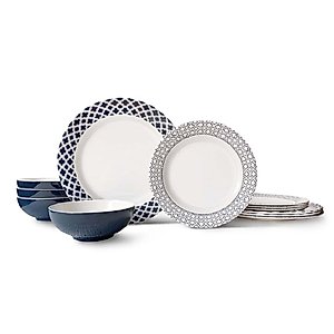Bowla 12-Piece Melamine Dinnerware Set - Service for 4 (Bluegrass), BPA free and dishwasher safe
