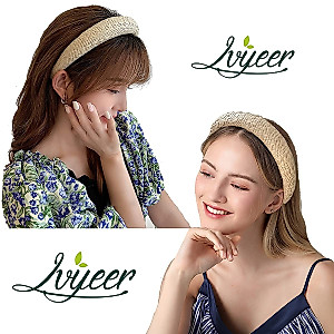 Lvyeer Straw Padded Headbands Fashion Rattan Wide Thick Head Band Boho Headband Woven Headwear Hair Head Bands Hair Band for Woman Girl Hair Accessories (Beige, original-A)