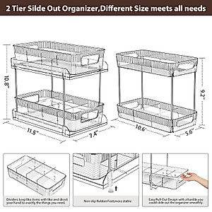 VIVAIVE 2 Tier Bathroom Organizer with Dividers,3 Set Clear Under Sink Organizers Storage Slide Out Bathroom Vanity Counter Storage Container for Kitchen Pantry Cabinet Closet, Medicine Organizer