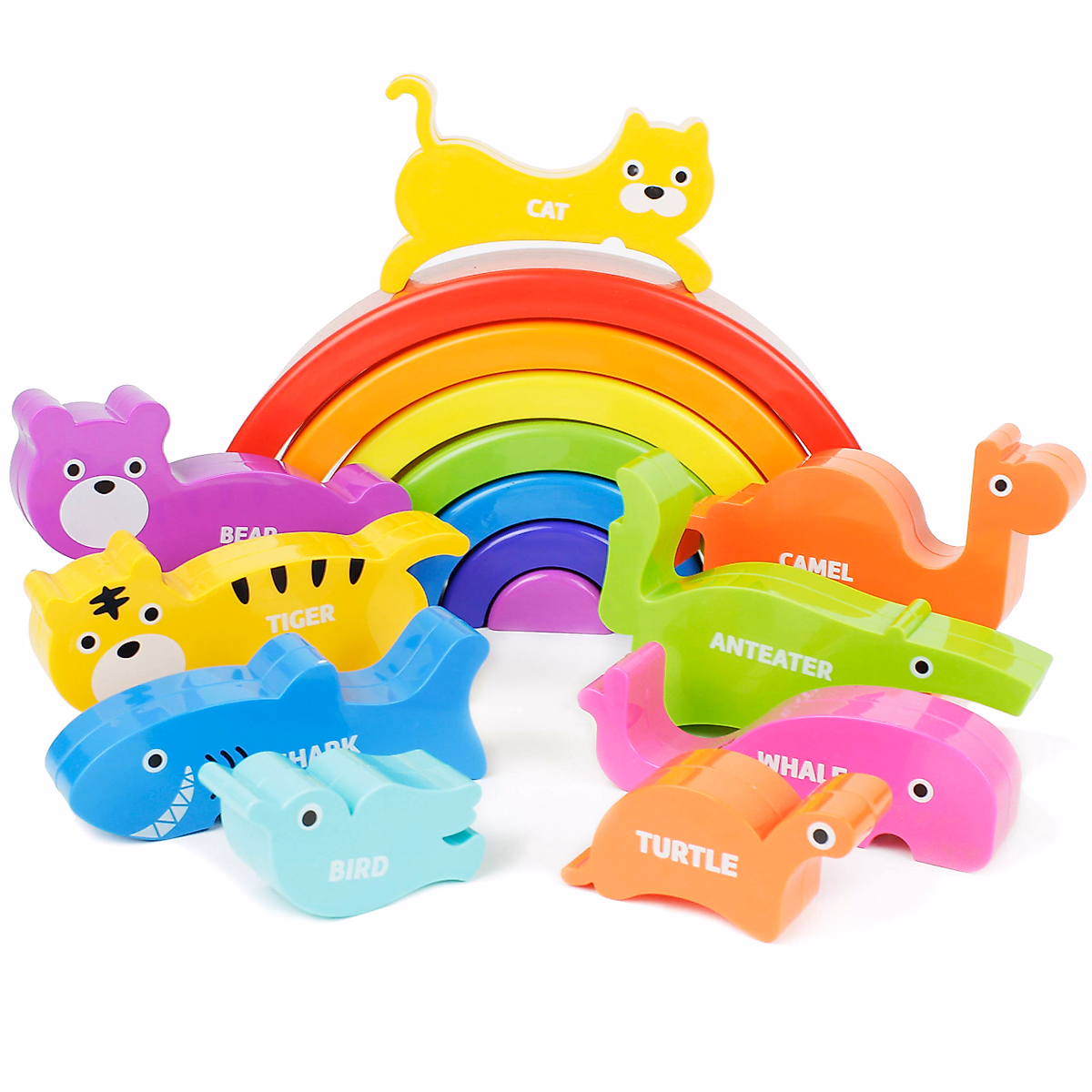Boley Plastic Rainbow Stacking Block Toy Set - Baby Animal Building Shape Sorter Blocks - Great Educational Learning Toy for Kids, Children, Toddlers