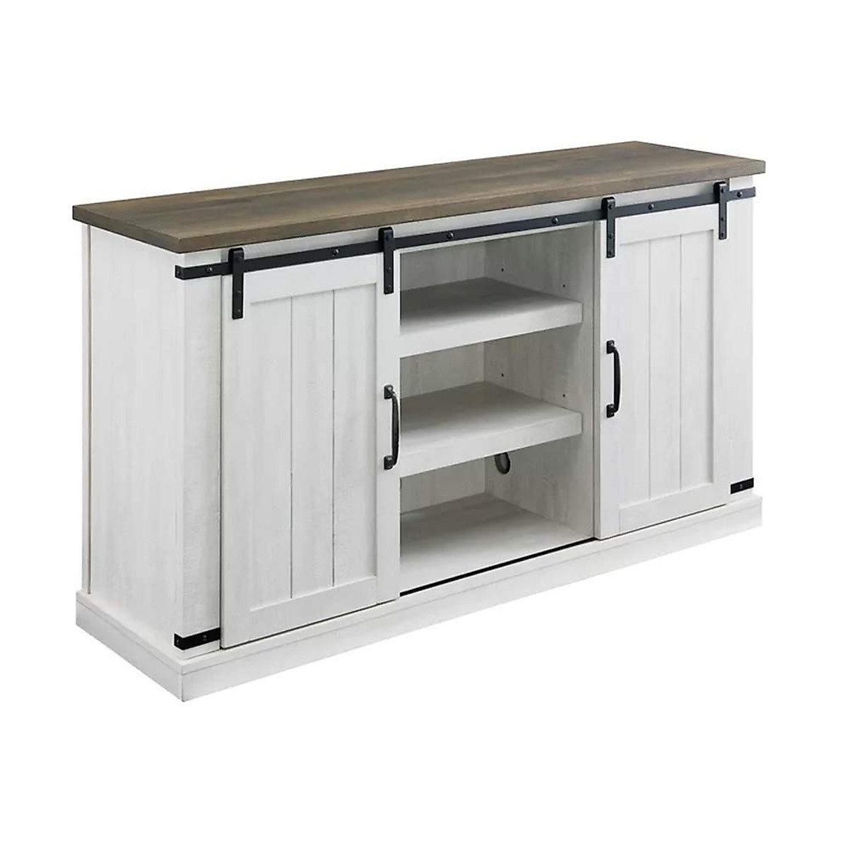 Asifom Television Stands Entertainment Centers Modern Farmhouse Wood TV Stand for TVs up to 65 Inch, Home Living Room Storage Table Cabinet Doors and Shelves Stone Grey