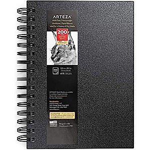 Arteza Small Sketch Book 5.5x8.5 Inches, Black Sketch Pad, 100 Sheets, 68 lb 100 GSM Paper, Hardcover Spiral-Bound Drawing Book, Use with Pencils, Charcoal, Pens, Crayons and Other Dry Media