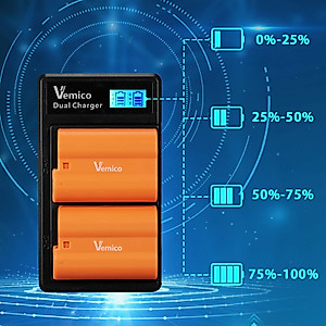 Vemico EN-EL15 EN-EL15A/EL15B/EL15C Battery Charger Kit 2x2100mAh Replacement Batteries with Dual Slot LCD Charger for D810 D7500 D7100 Z6ii D750 D850 D810A D800 D800E D7200 D500 D610 D600 Z7 Z8etc.